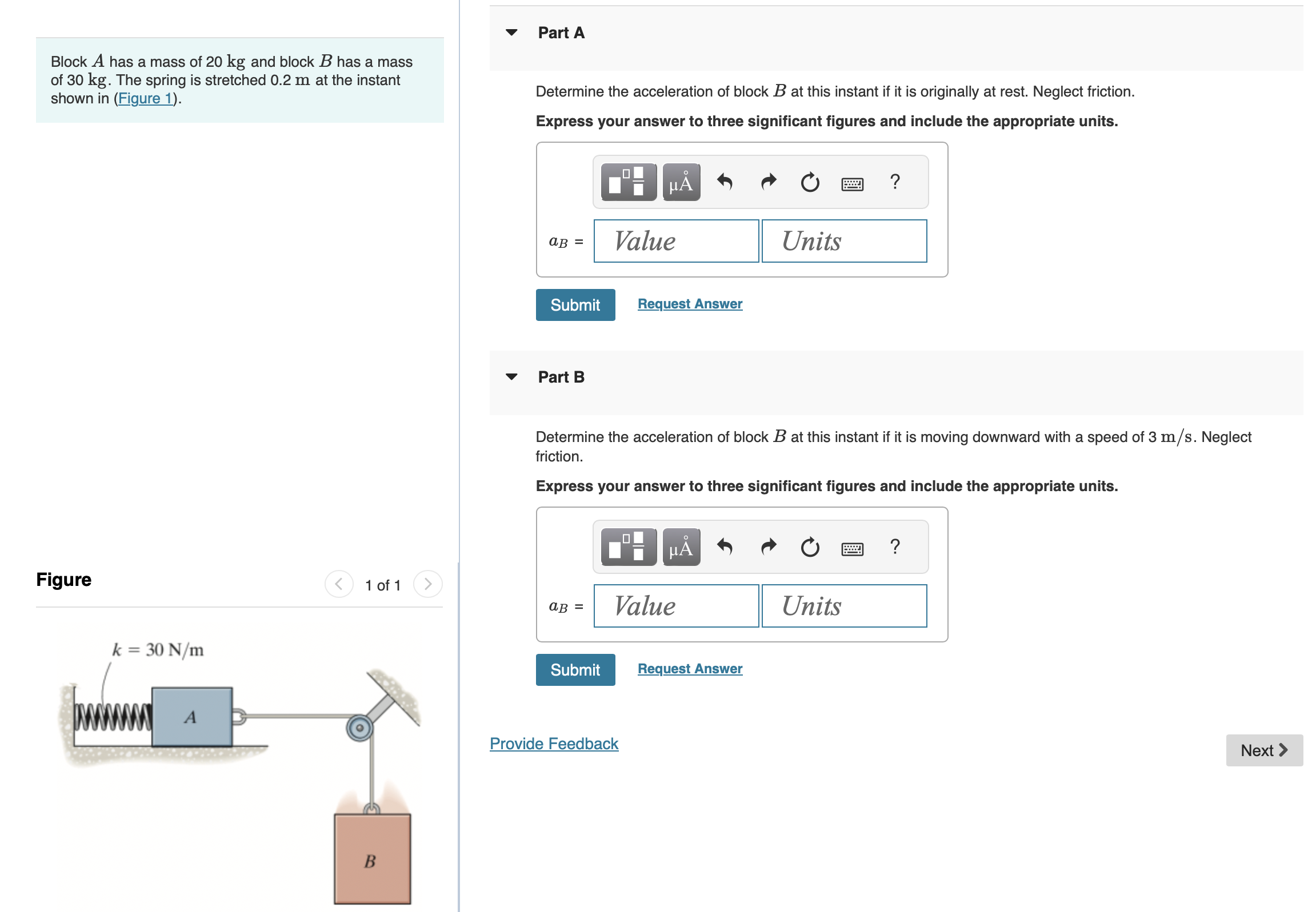 Solved Block A has a mass of 20 ﻿kg and block B ﻿has a | Chegg.com
