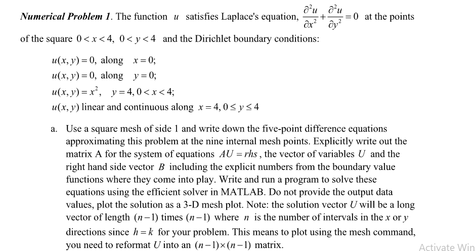 Solved Vumerical Problem 1. The function u satisfies | Chegg.com