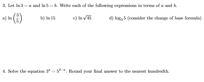 Solved 3. Let In 3 =a and in 5 = b. Write each of the | Chegg.com