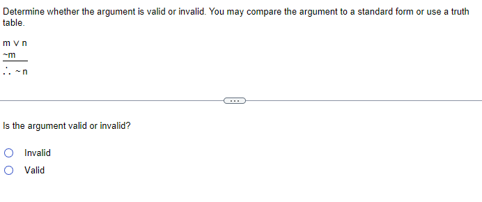 Solved Determine whether the argument is valid or invalid. | Chegg.com