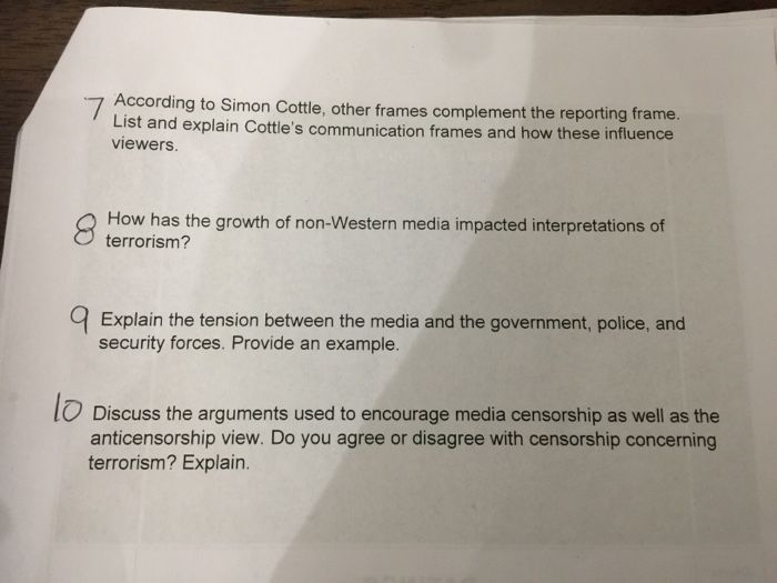 Solved 7 According to Simon Cottle, other frames complement | Chegg.com