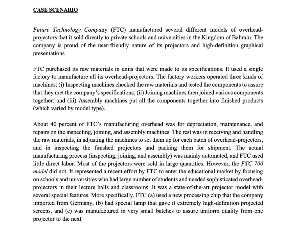 Solved Future Technology Company (FTC) manufactured several | Chegg.com