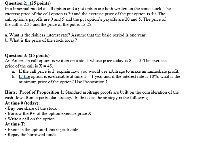 Solved Question 2: (25 points) In a binomial model a call | Chegg.com
