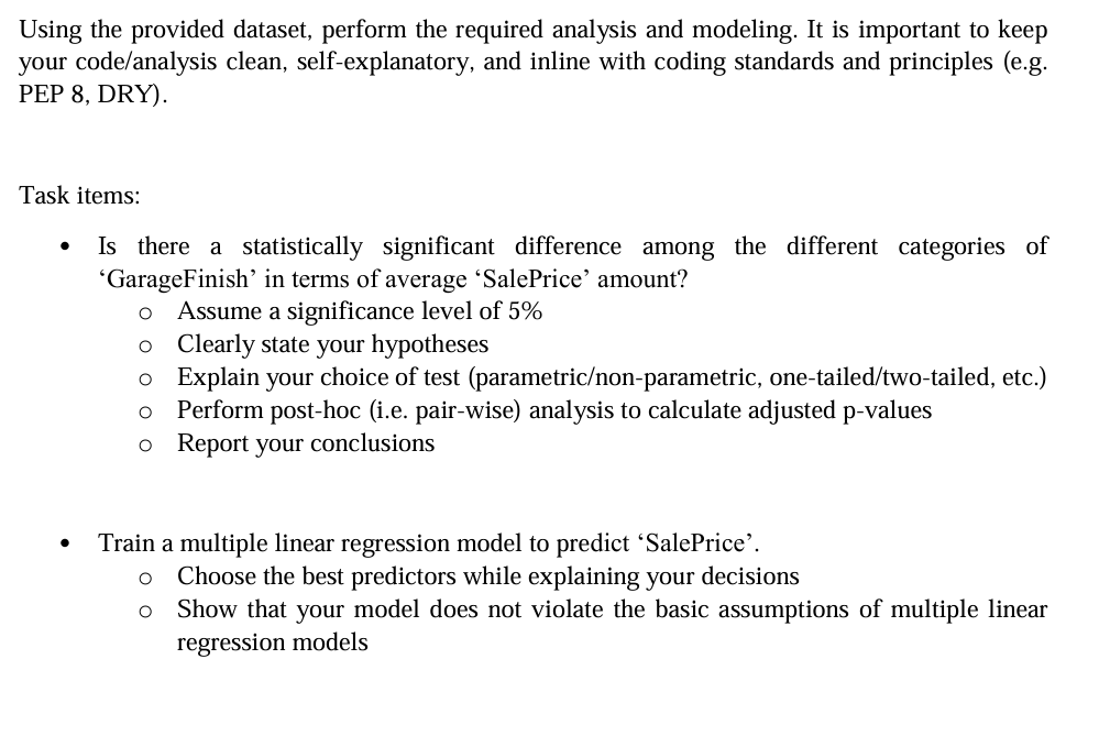 Using the provided dataset, perform the required | Chegg.com