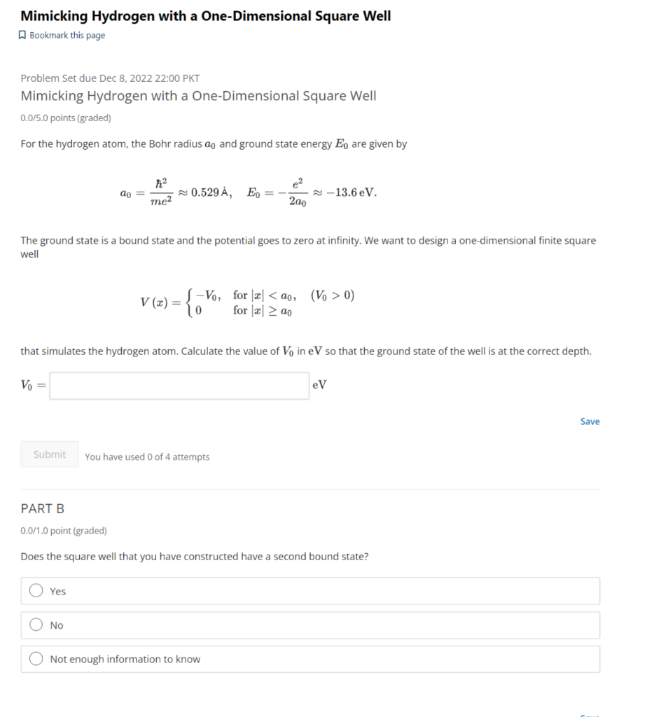 Solved Mimicking Hydrogen with a One-Dimensional Square Well | Chegg.com