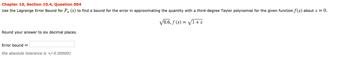 Solved Chapter 10, Section 10.4, Question 004 Use the | Chegg.com
