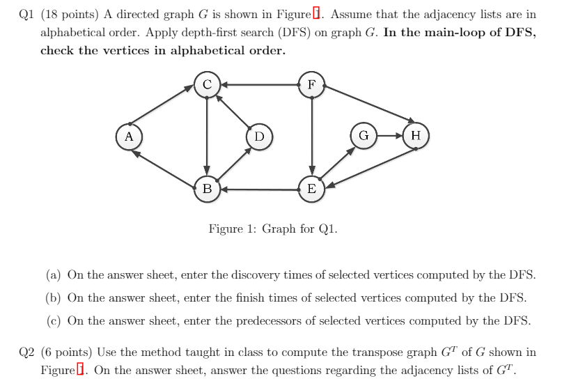 Solved Q1 (18 points) A directed graph G is shown in Figure | Chegg.com
