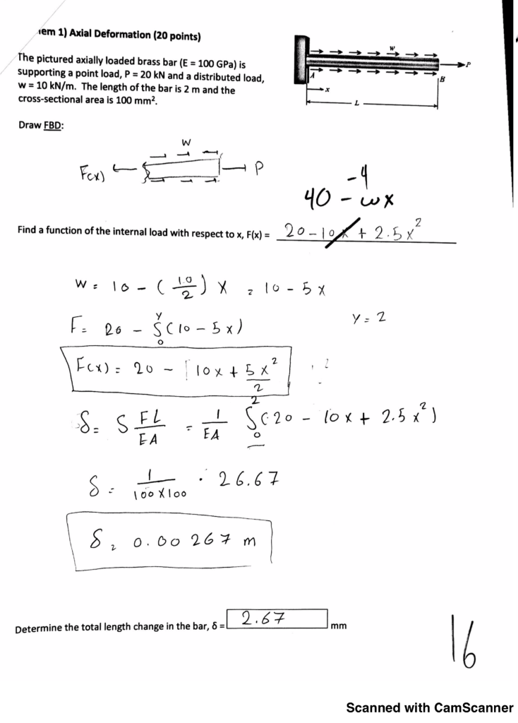 Solved 1em 1) Axial Deformation (20 points) The pictured | Chegg.com