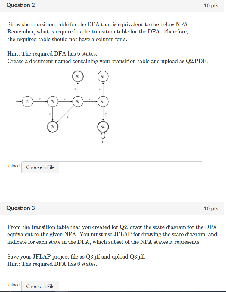Solved Question 2 10 pts Show the transition table for the | Chegg.com