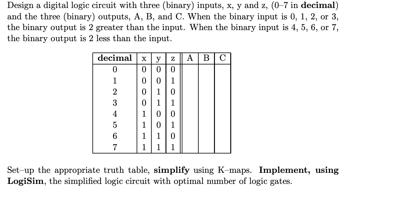 Solved Design a digital logic circuit with three (binary) | Chegg.com
