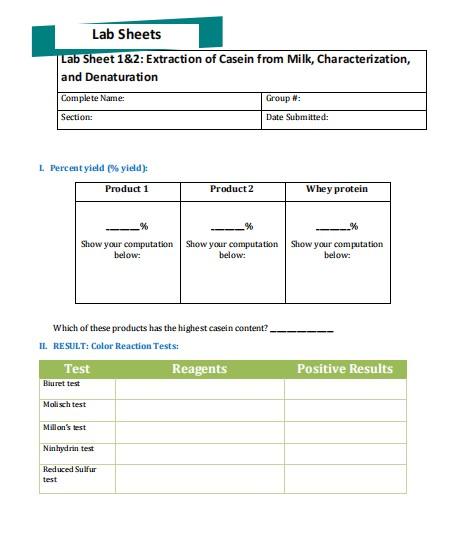 Experiments 1&2: Extraction of Casein from | Chegg.com