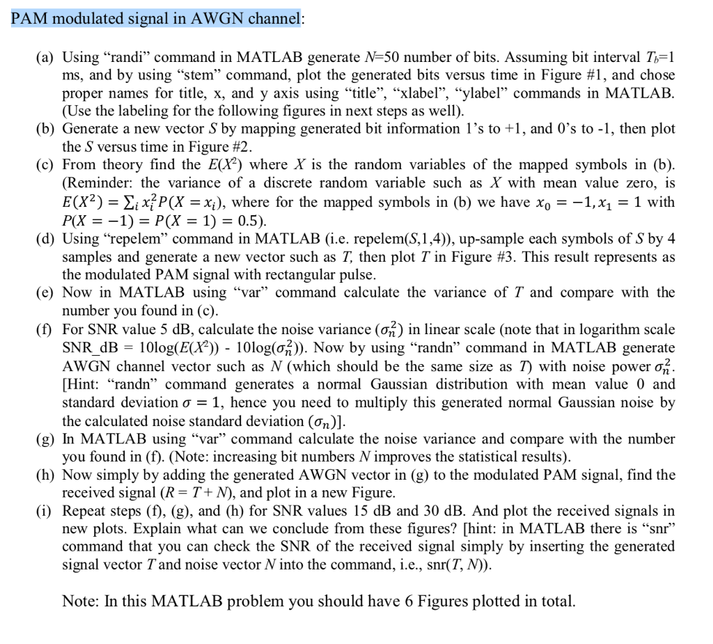 PAM modulated signal in AWGN channel: Using "randi" | Chegg.com
