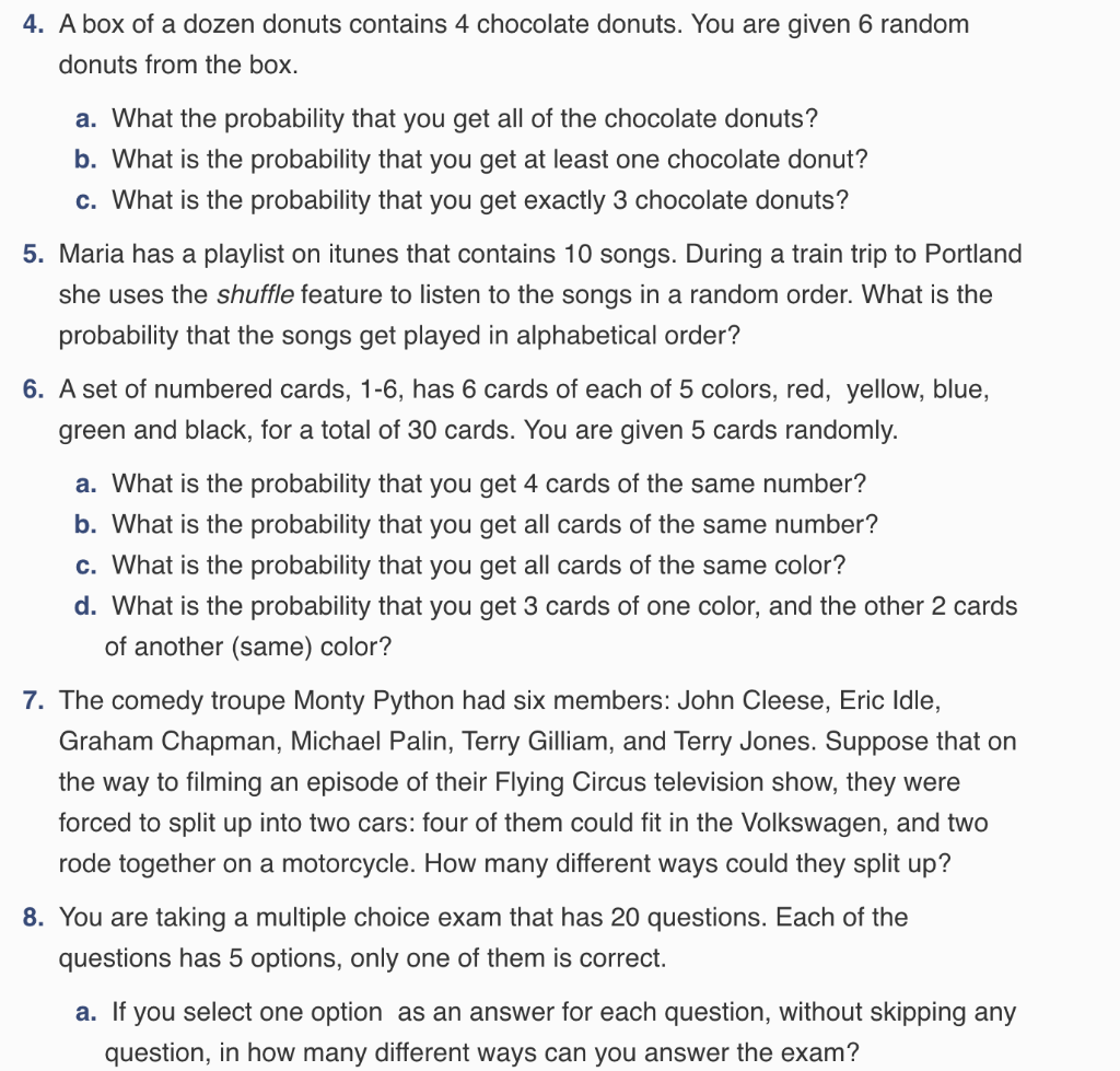 Solved 4. A box of a dozen donuts contains 4 chocolate | Chegg.com