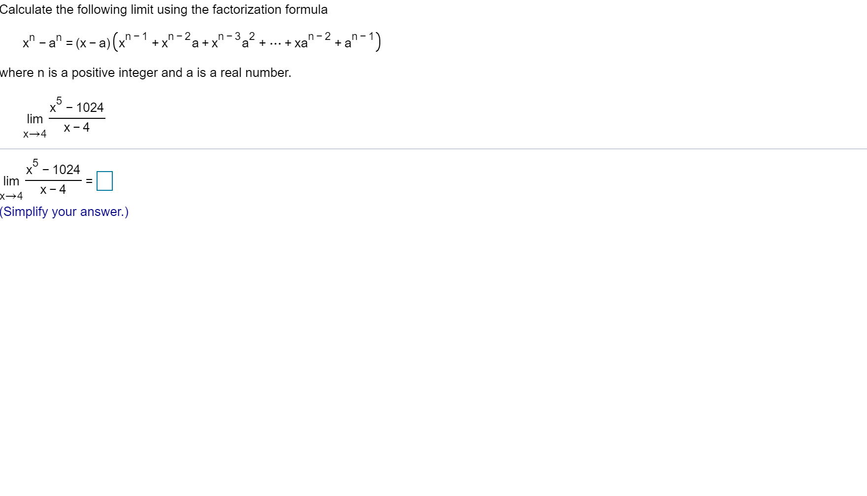 Solved Calculate the following limit using the factorization | Chegg.com