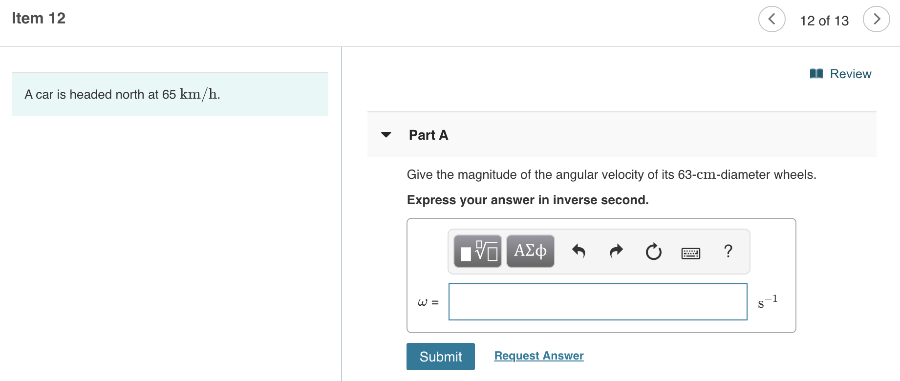 Solved Item 12 © 12 of 13 12 of 13 ~ A Review A car is | Chegg.com