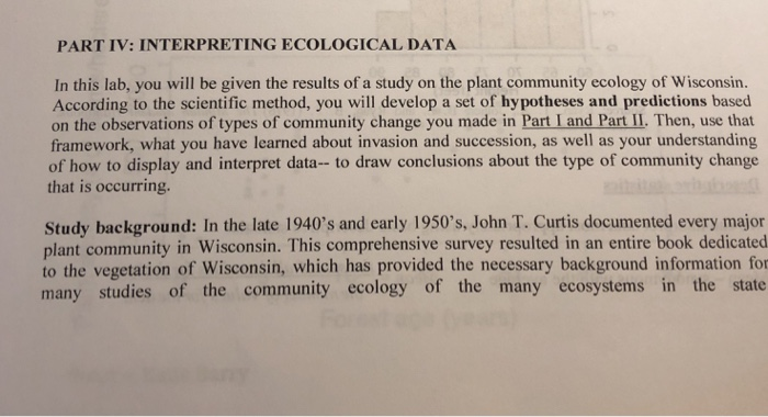 Solved PART IV: INTERPRETING ECOLOGICAL DATA étem eth oda | Chegg.com