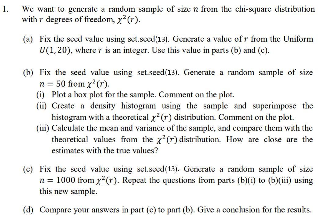 Solved 1. We want to generate a random sample of size n from | Chegg.com