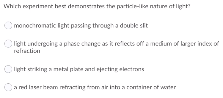 Solved Which experiment best demonstrates the particle-like | Chegg.com