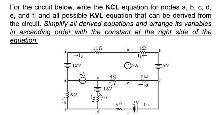 Solved For the circuit below, write the KCL equation for | Chegg.com