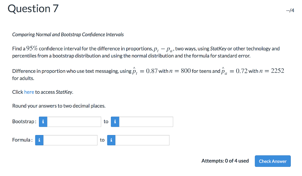 Solved Question 7 Comparing Normal And Bootstrap Confidence