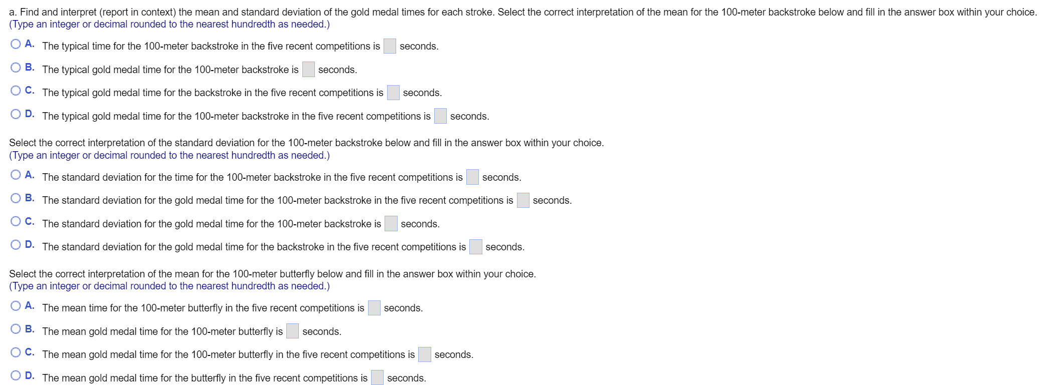 Solved The table shows the 100-meter backstroke and the | Chegg.com