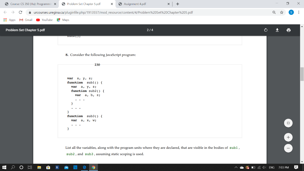 Solved 3 Course: CS 350 (Hu): Programmi X Problem Sel | Chegg.com
