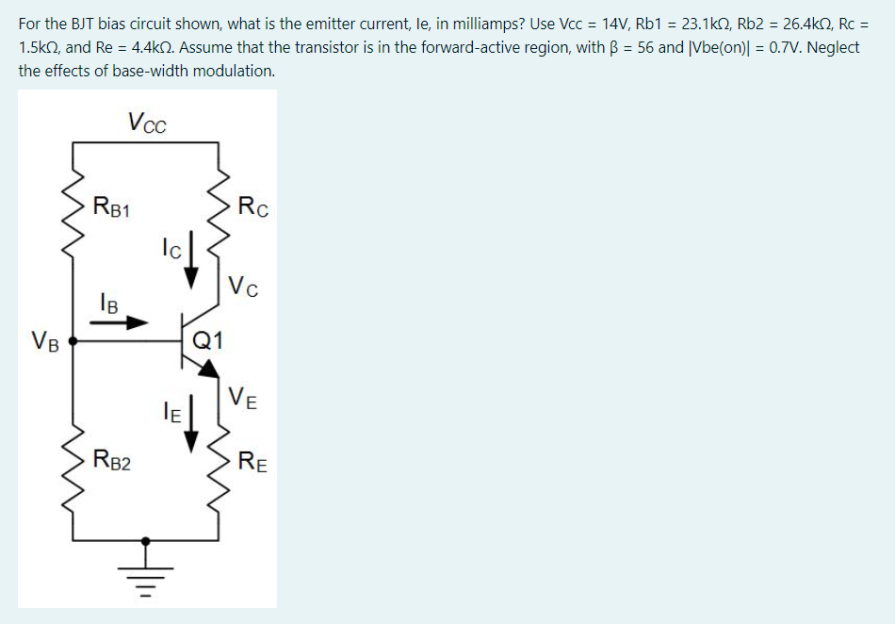 Solved For the BJT bias circuit shown, what is the emitter | Chegg.com