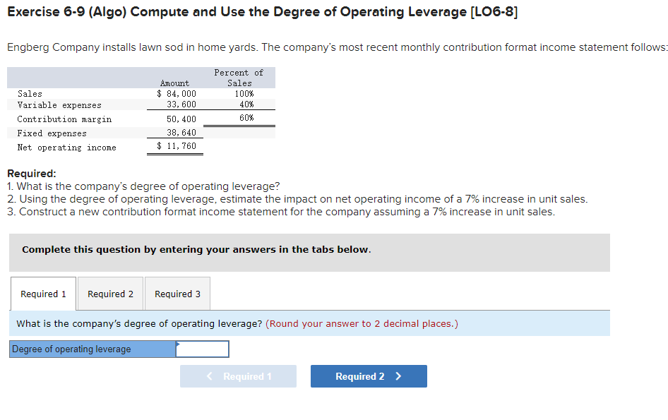 Solved Exercise 6-9 (Algo) Compute and Use the Degree of | Chegg.com