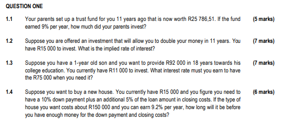 Solved QUESTION ONE 1.1 Your parents set up a trust fund for | Chegg.com