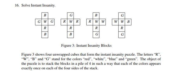 Solved 16. Solve Instant Insanity. B GWG R B G RW R R B B R | Chegg.com