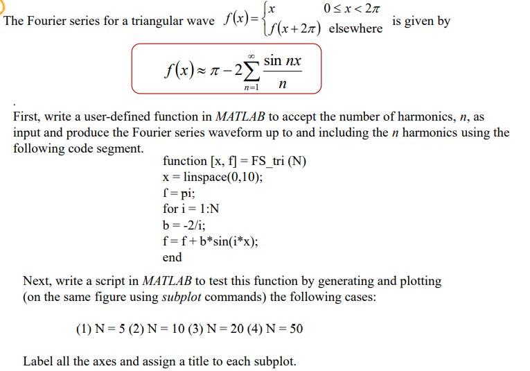Solved The Fourier series for a triangular wave | Chegg.com