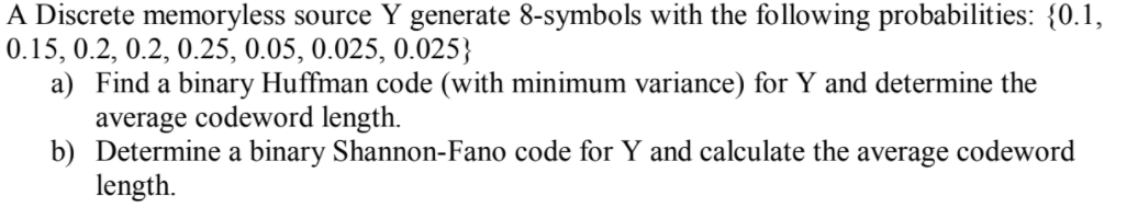 Solved A Discrete memoryless source Y generate 8-symbols | Chegg.com