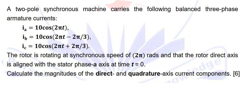 A two-pole synchronous machine carries the following | Chegg.com
