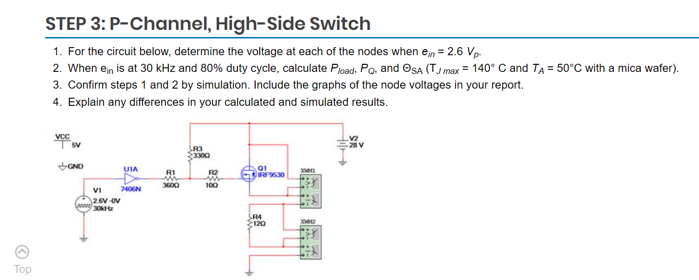 STEP 3: P-Channel, High-Side Switch 1. For the | Chegg.com