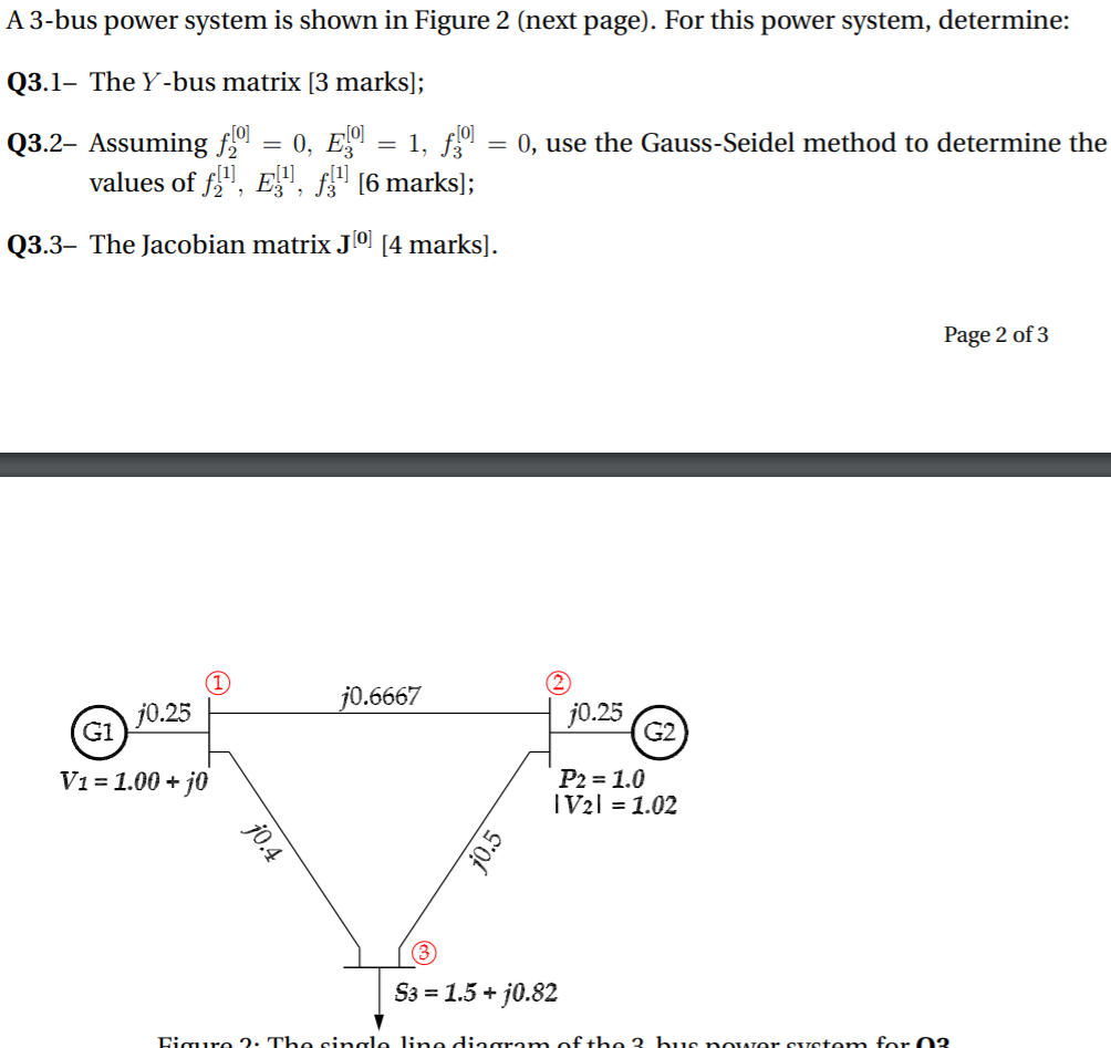 Solved A 3-bus power system is shown in Figure 2 (next | Chegg.com