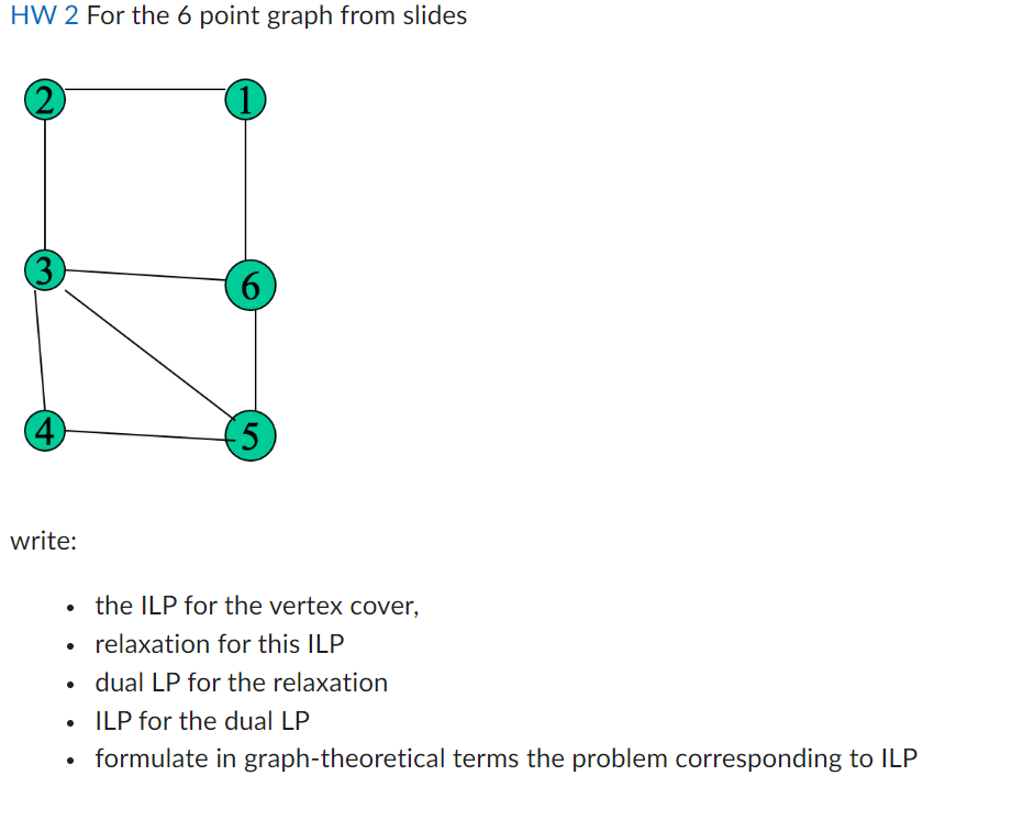 HW 2 For the 6 point graph from slides write: - the | Chegg.com