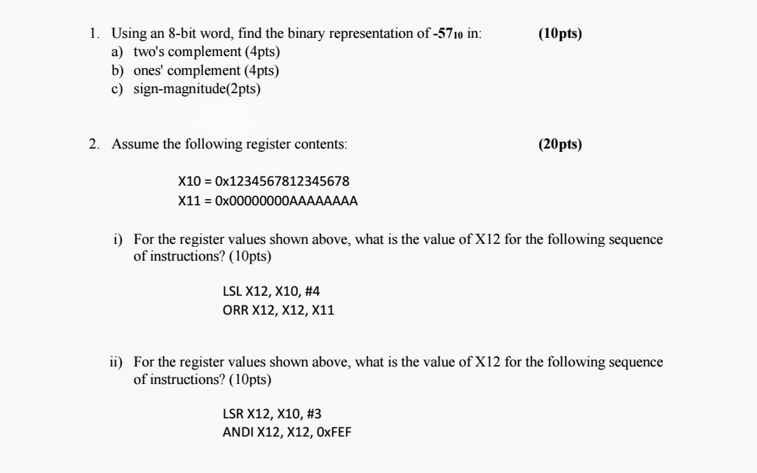 Solved (10pts) 1. Using an 8-bit word, find the binary | Chegg.com