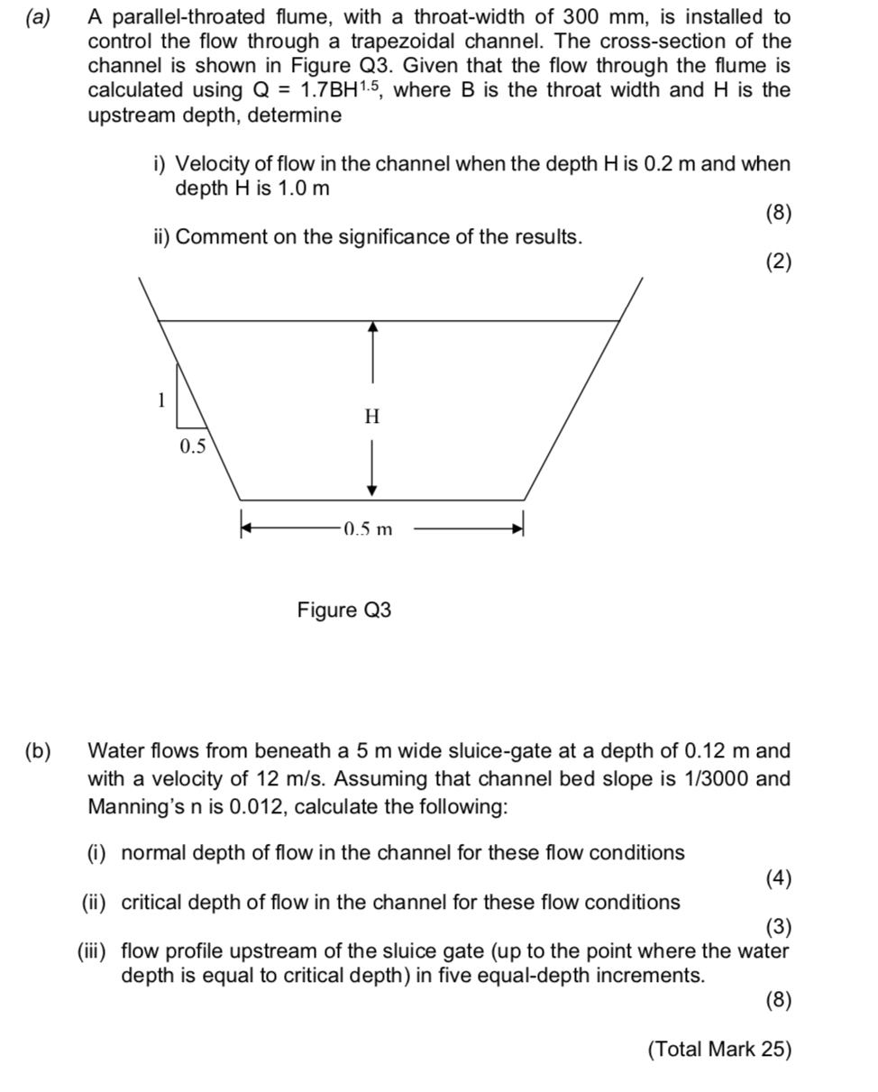 Solved (a) A parallel-throated flume, with a throat-width of | Chegg.com