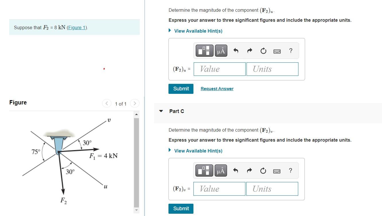 Solved Determine the magnitude of the component (F2)u. | Chegg.com