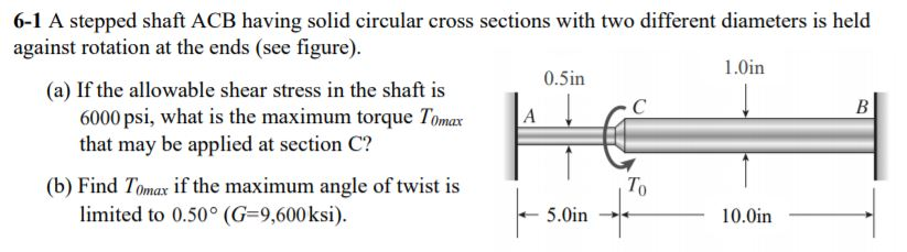 Solved 6-1 A stepped shaft ACB having solid circular cross | Chegg.com