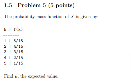 Solved 1.5 Problem 5 (5 points) The probability mass | Chegg.com