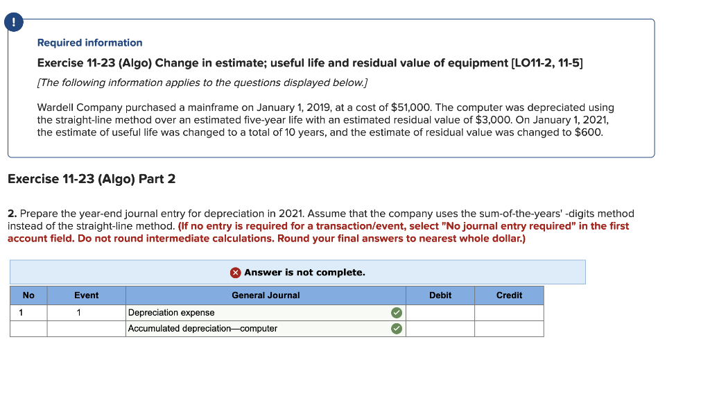 Solved Required information Exercise 11-23 (Algo) Change in | Chegg.com