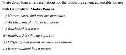 Solved Write down logical representations for the following | Chegg.com