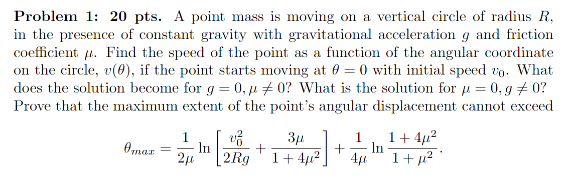 Solved Problem 1: 20 pts. A point mass is moving on a | Chegg.com