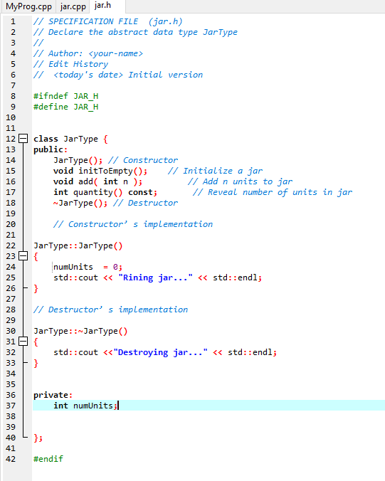 Solved a) Modify the class JarType to include a constructor | Chegg.com