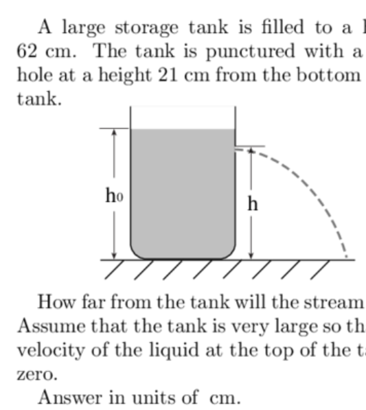 Solved A large storage tank is filled to a height 62 cm. The | Chegg.com