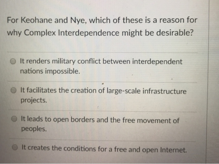 Solved For Keohane and Nye, which of these is a reason for | Chegg.com