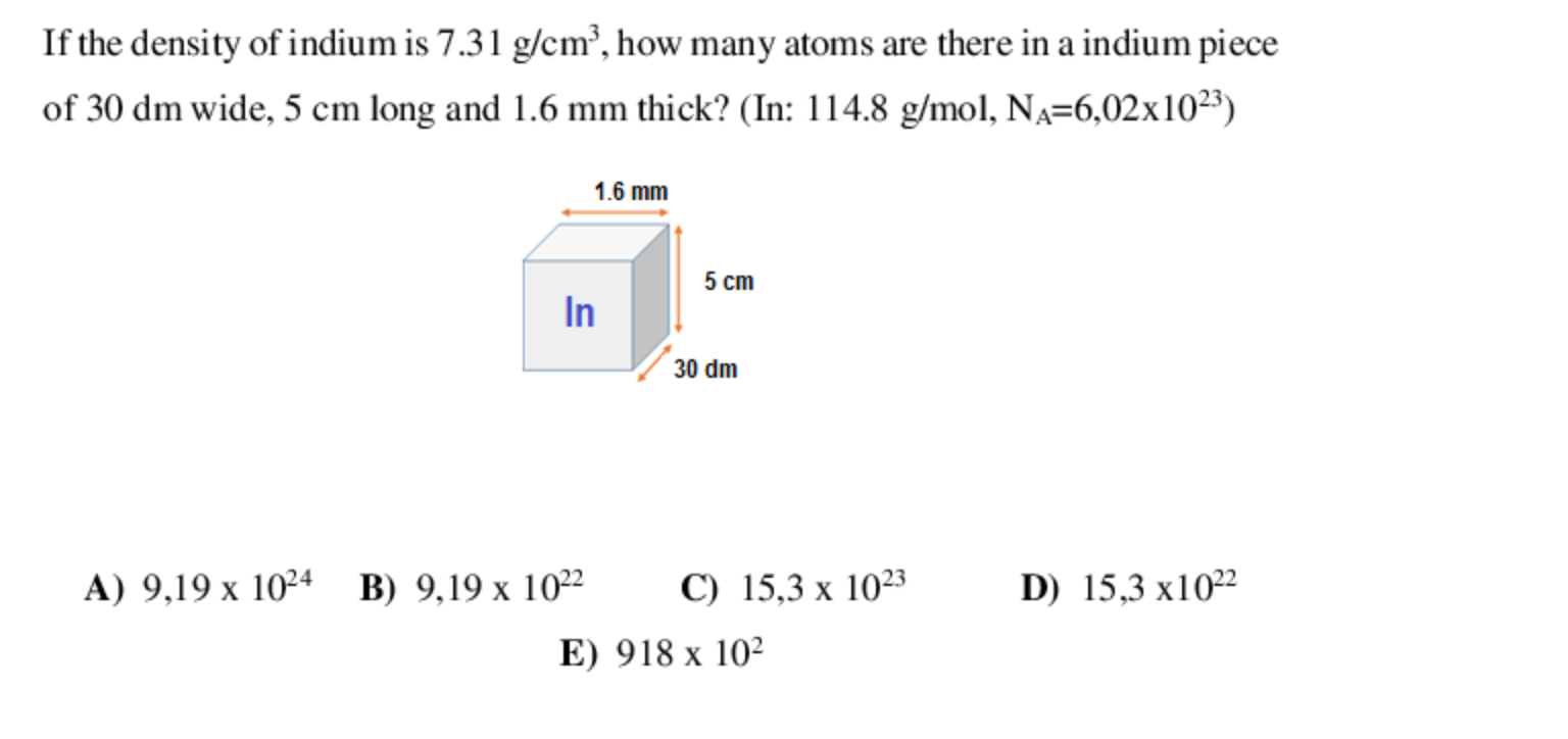 Solved If the density of indium is 7.31 g/cm”, how many | Chegg.com