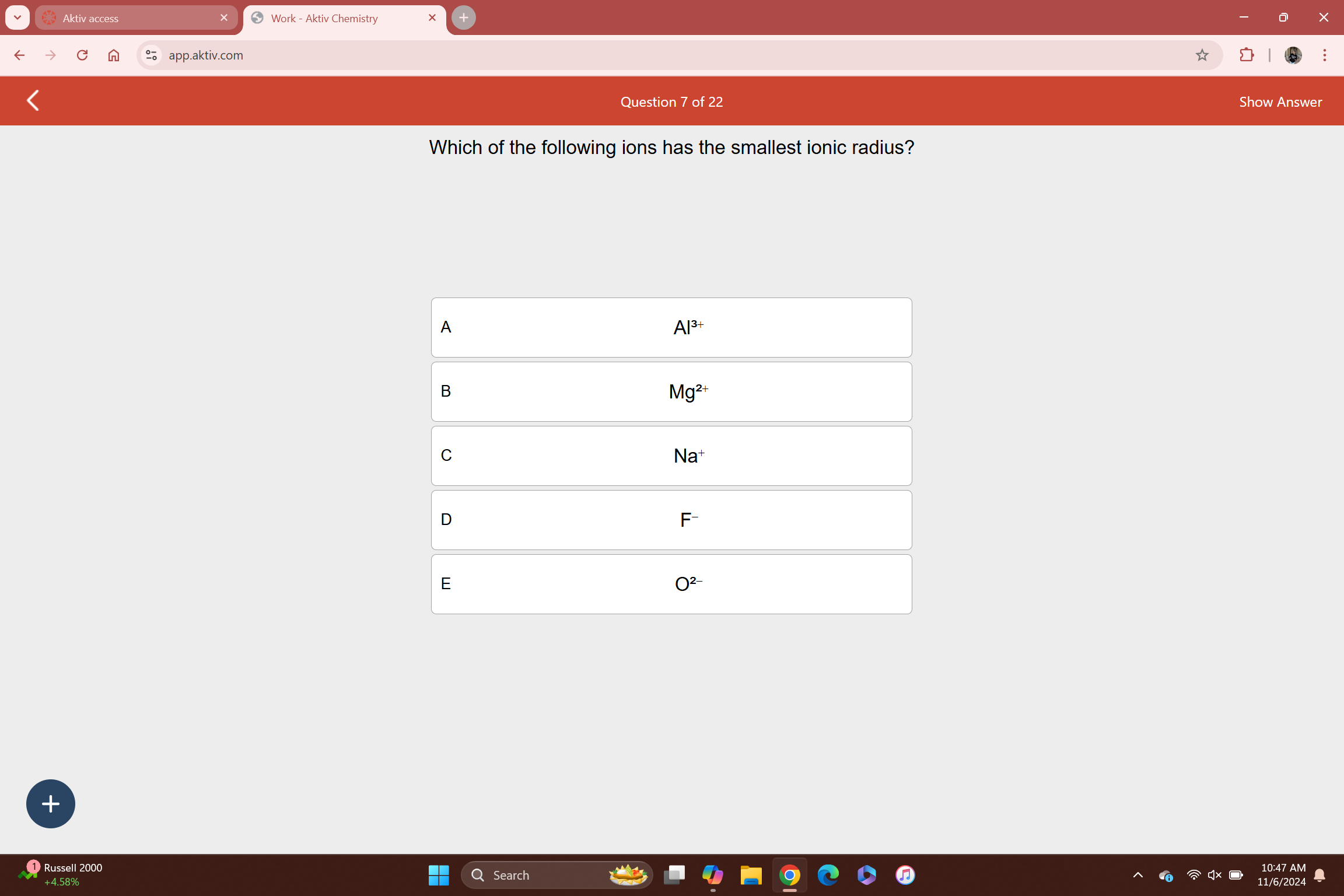 Solved Which of ﻿the following ions has the smallest ionic | Chegg.com