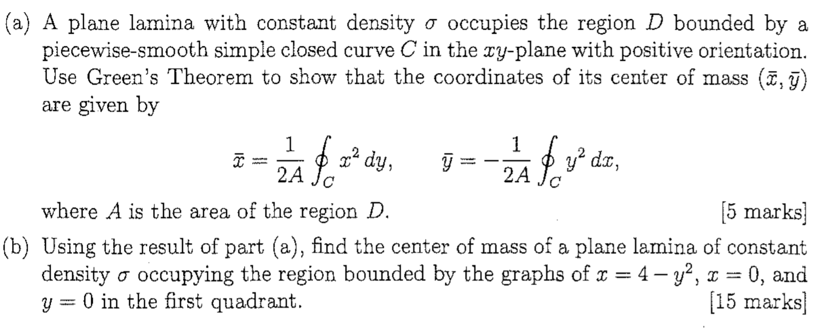 Solved (a) A plane lamina with constant density o occupies | Chegg.com
